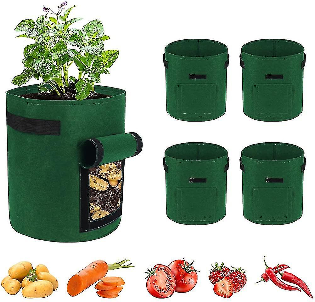 5 Pack Potato Grow Bags. 10 Gallon Vegetable Growing Bags With Window ...