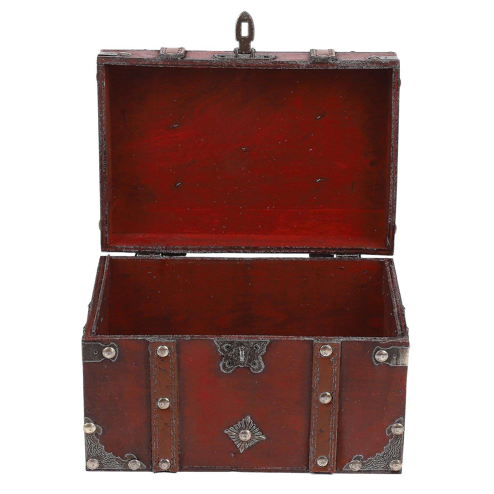 Retro Treasure Chest With Lock Vintage Wooden Storage Box Antique Style ...