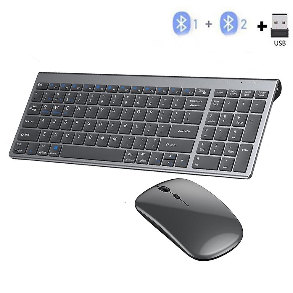 Gray Bluetooth 5.0 & 2.4G Wireless Keyboard Mouse Combo Rechargeable ...