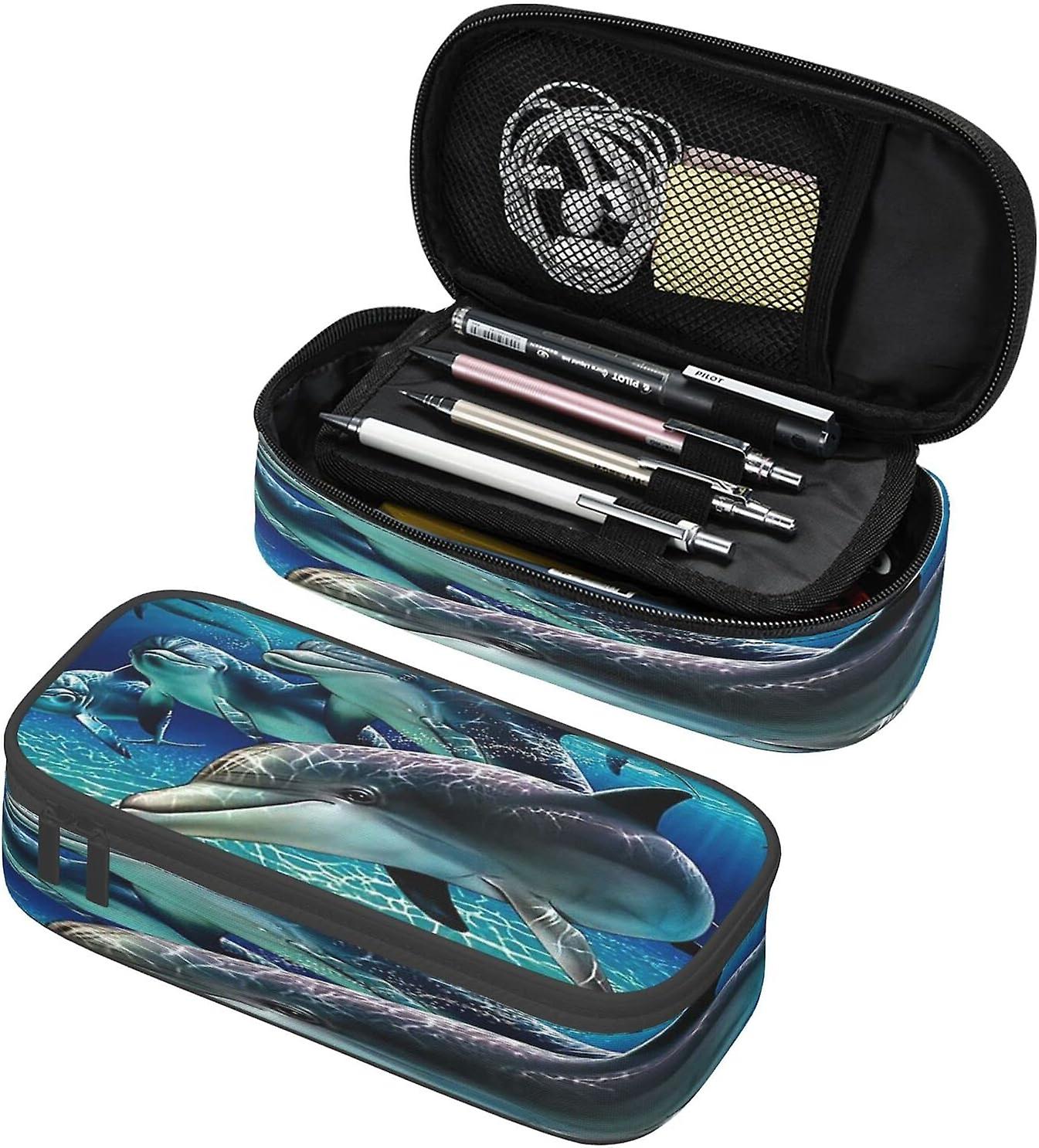 Large Capacity Pencil Case Dolphins Stationery Pencil Bag Makeup Pouch ...