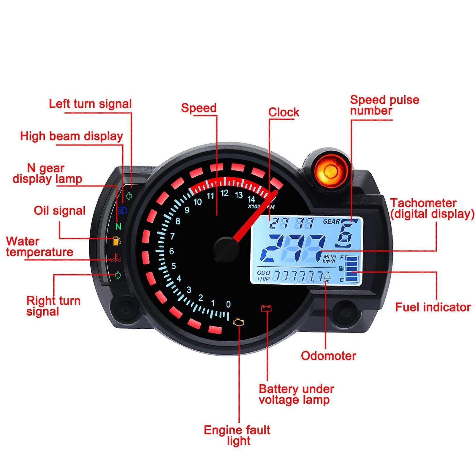 RX2N Tachometer Fuel Meter Motorcycle Speedometer LCD Digital ...