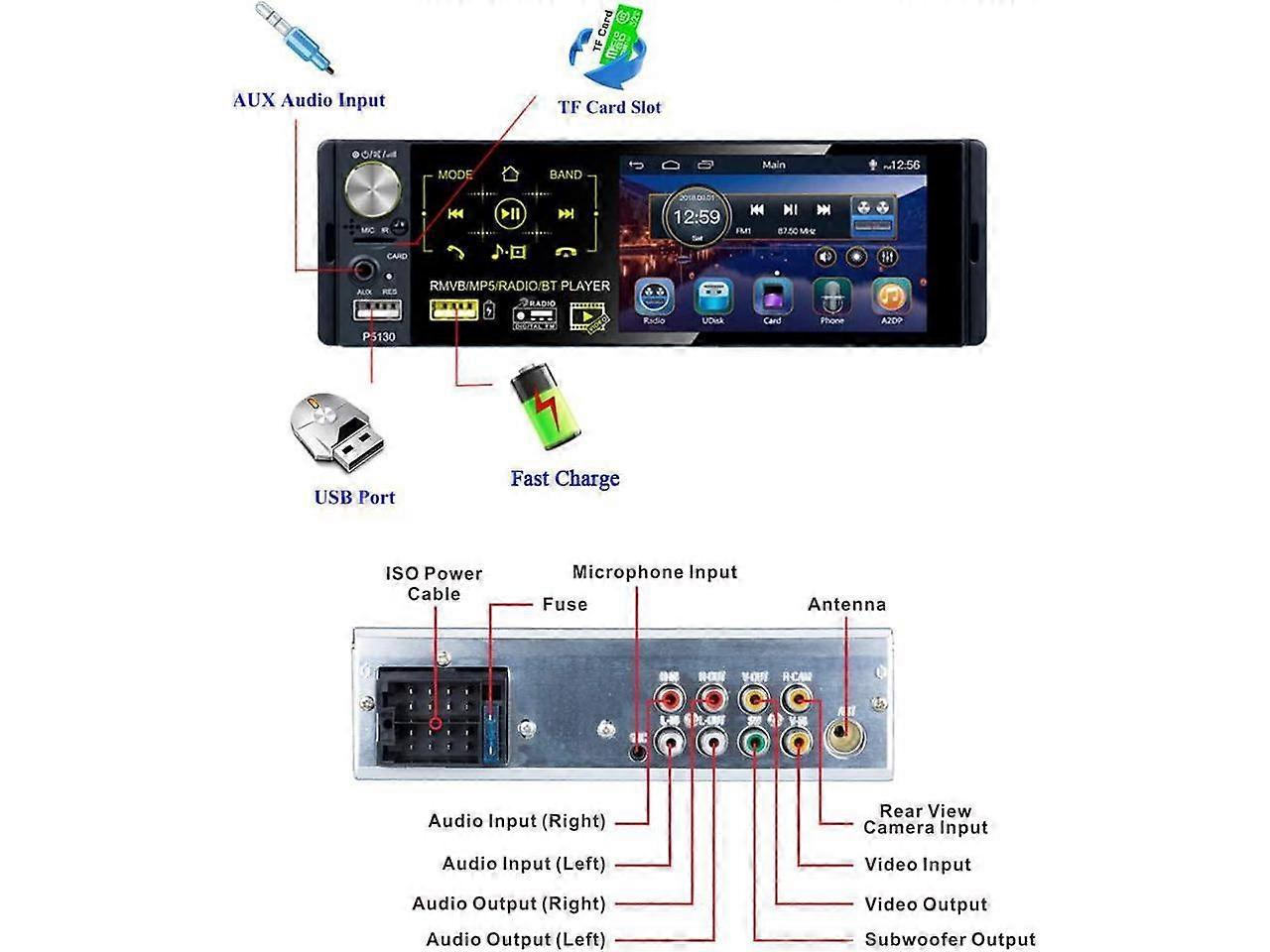 Single DIN Car Bluetooth Radio with Capacitive Touch Screen, FM/AM/RDS ...