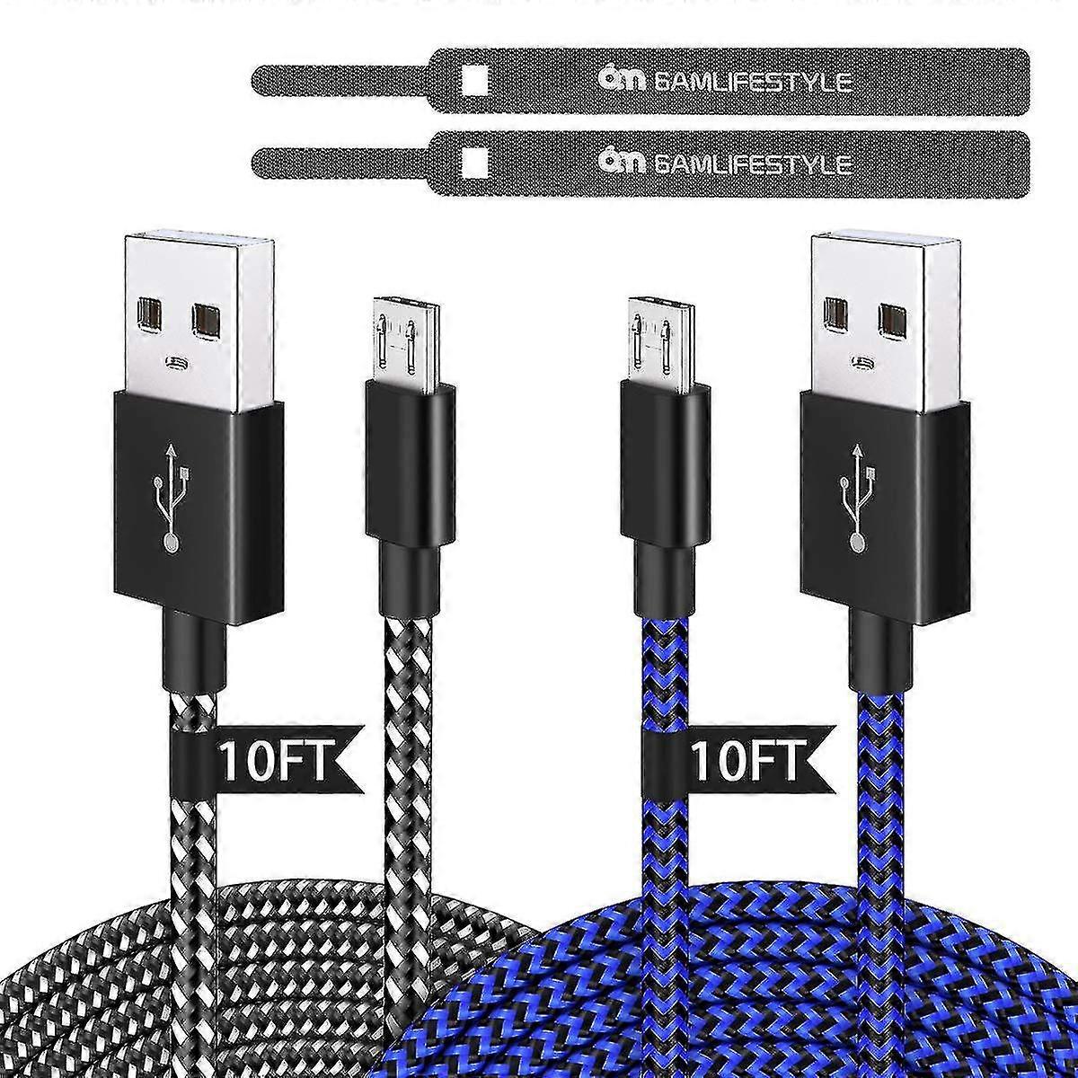 Ps4 Controller Charger Charging Cable 10ft 2 Pack Nylon Braided Extra ...