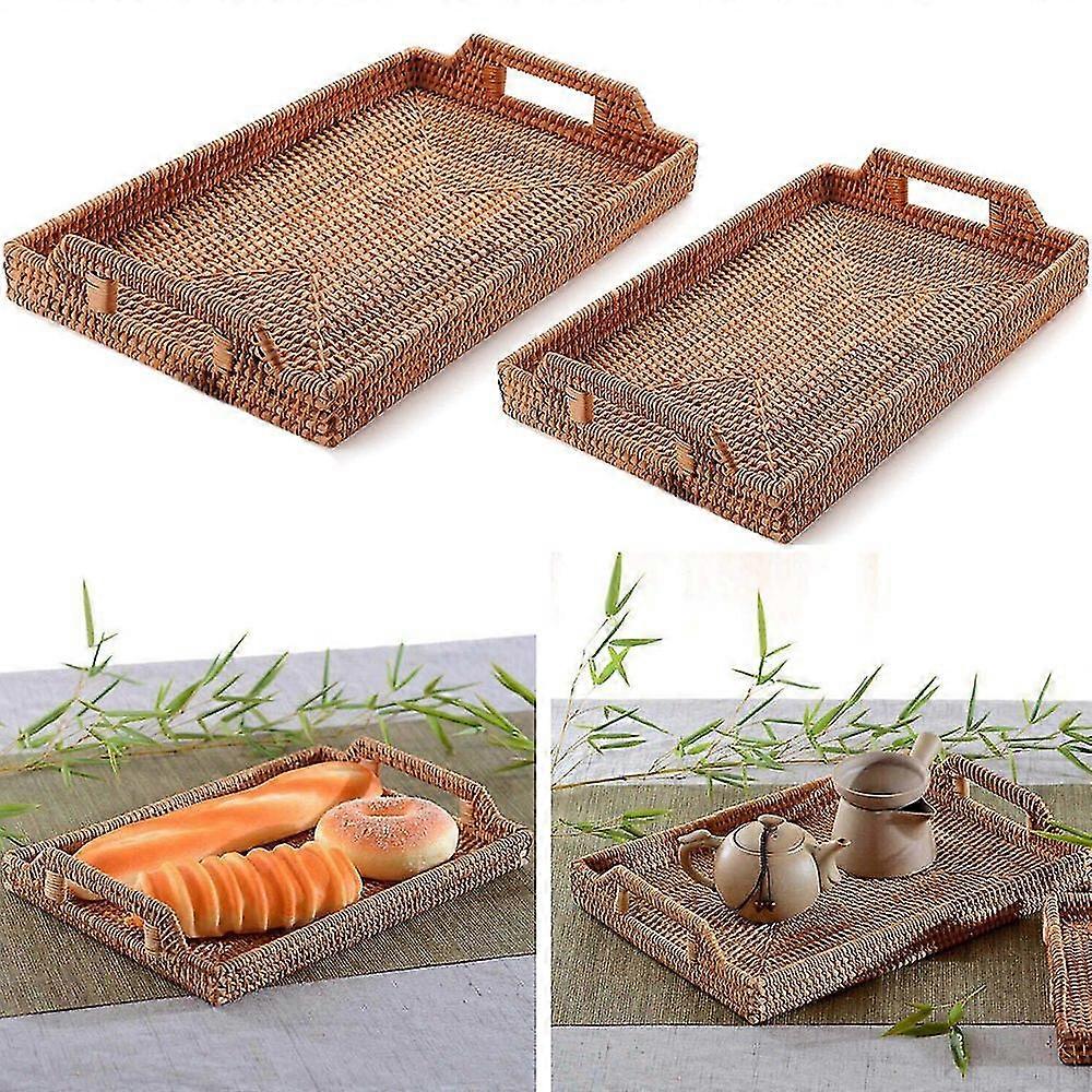 Rattan Woven Serving Trays With Handle Handmade Woven Tray Snack Plate ...