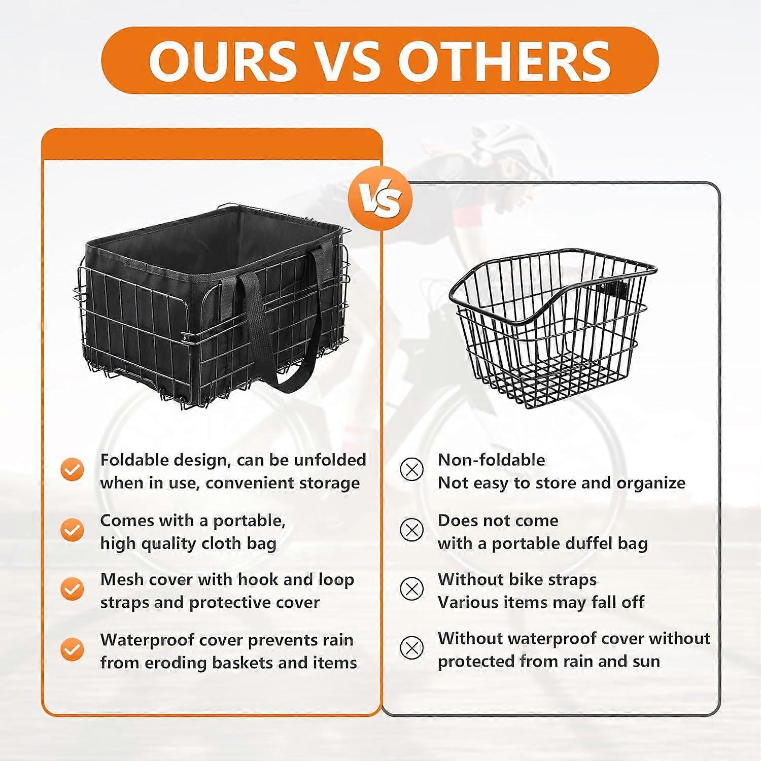 Folding Large Rear Bicycle Basket with Removable Liner Bag Rainproof ...