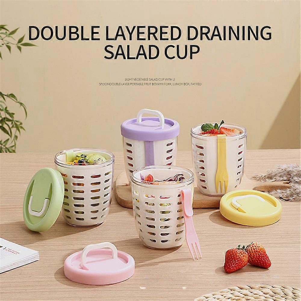 Drainable Fruit Cup With Fork Portable Picnic Box Large Capacity Storage Poke Plastic Cup Sealed ...