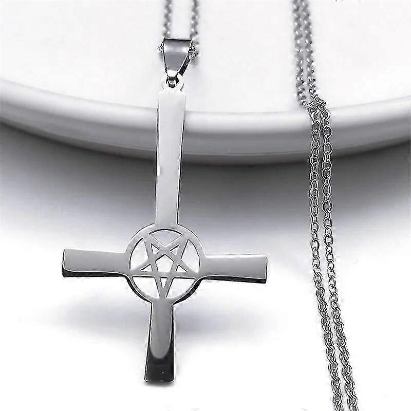 Inverted Cross Occult Pentagram Necklace Upside Down Cross Gothic Satan ...