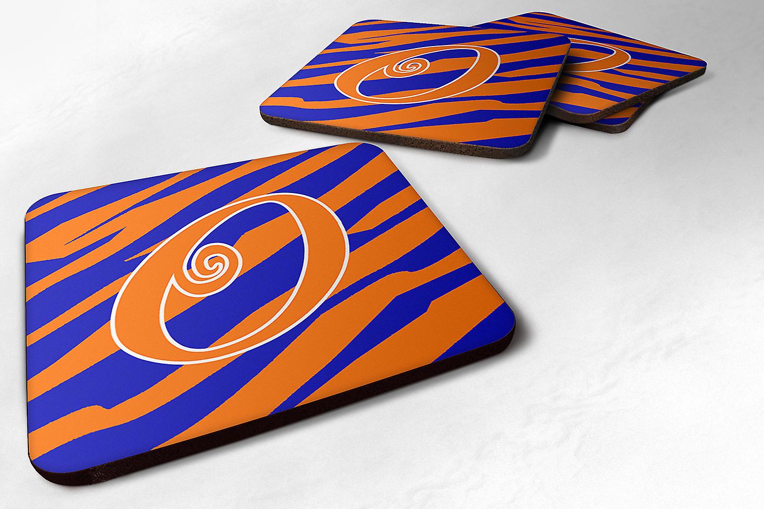 Letter O Initial Tiger Stripe Blue and Orange Foam Coaster Set of 4 ...
