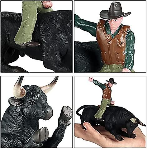 Cowboy With Black Bull Figurine Bull Rider Mini Set Texas Longhorn Cow ...