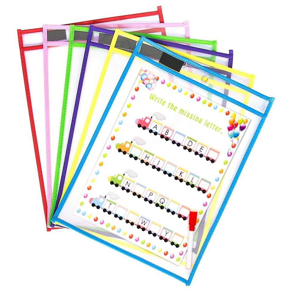 Reusable Dry Erase Pockets, 6 Pack Reusable Dry Erase Sleeves, Assorted ...