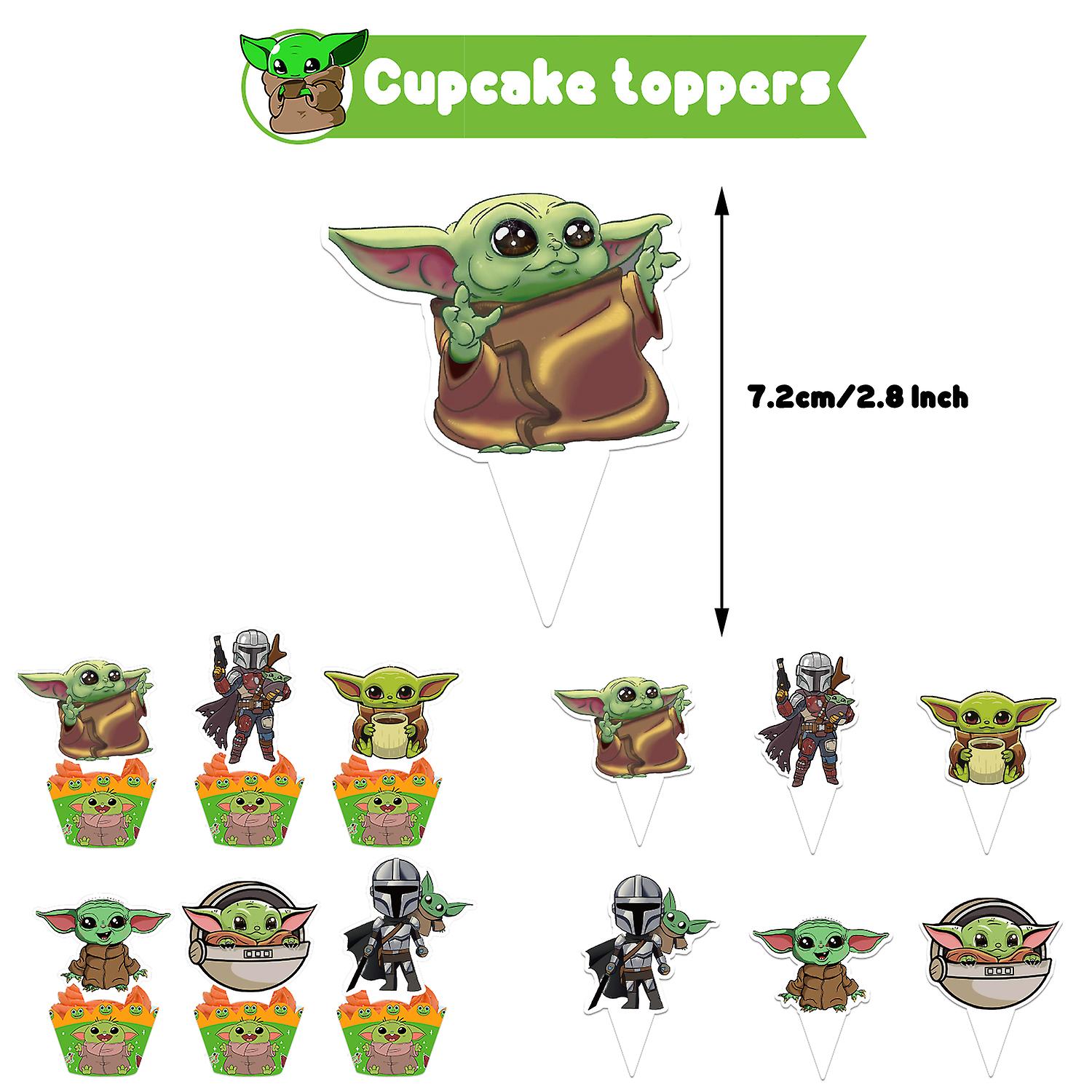 Baby Yoda Theme Birthday Party Supplies Paper Banners Cupcake Toppers ...