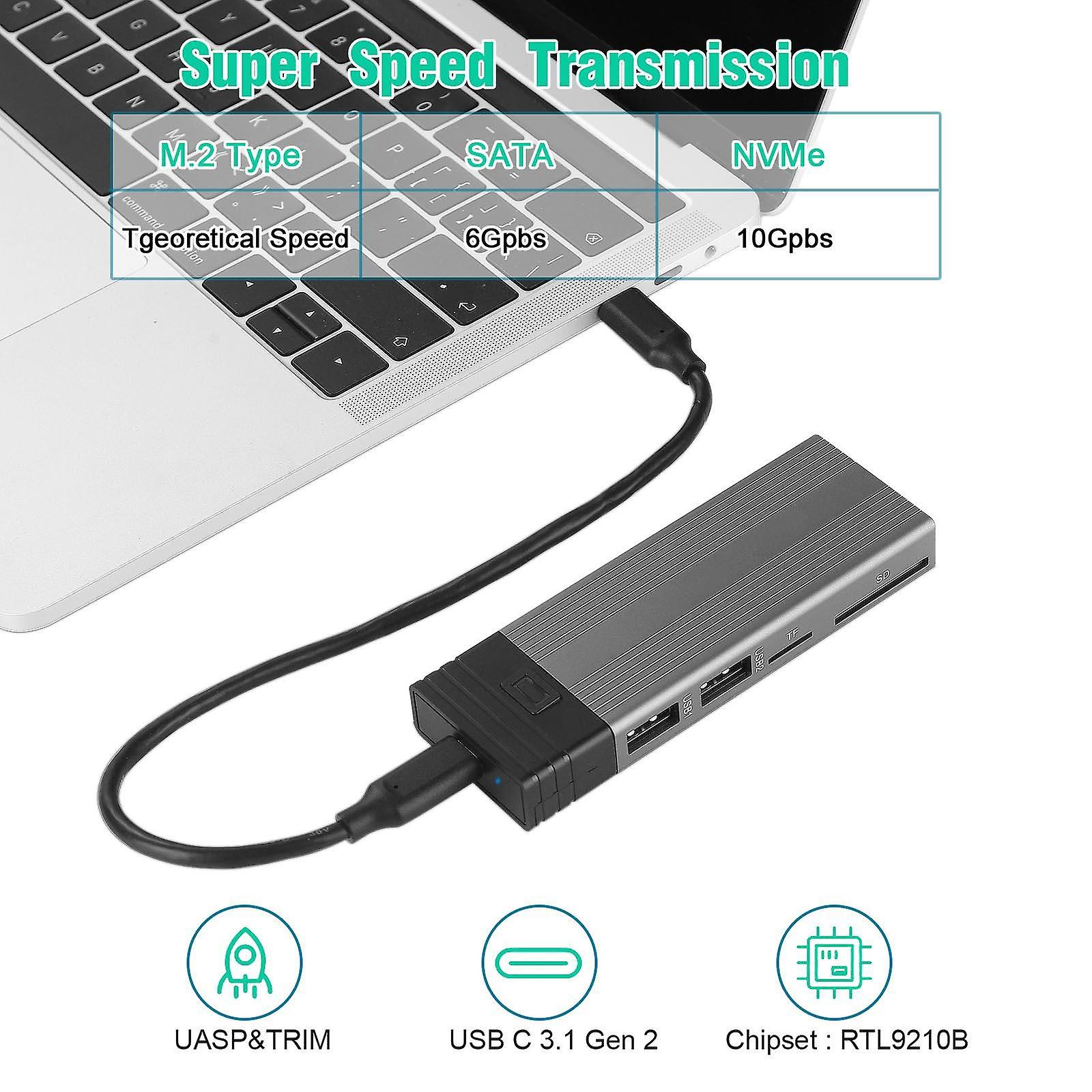 M.2 NVMe SATA SSD Enclosure M.2 SSD Case 10 Gbps 6Gbps Compact for PC ...
