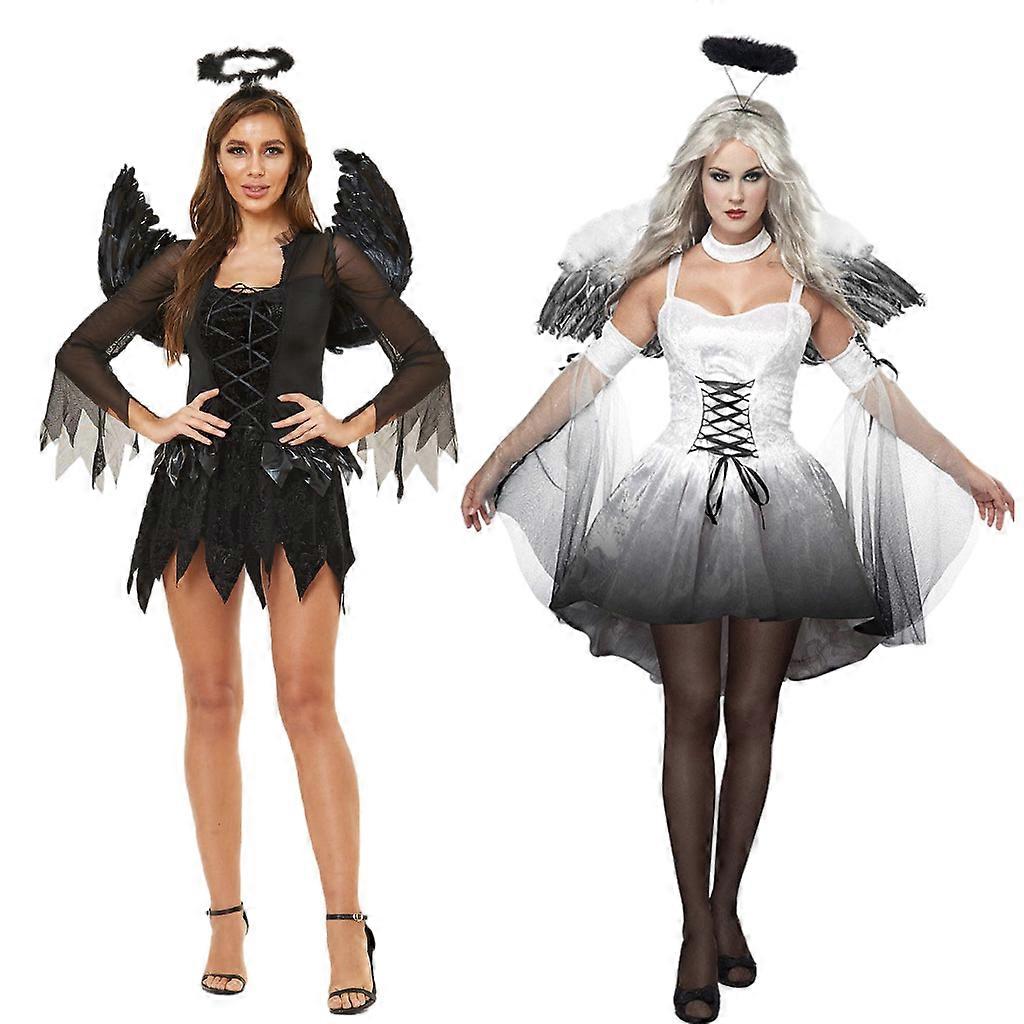 Women Fallen Angel Costume Set Corset Dress Cosplay Party Dress Up ...