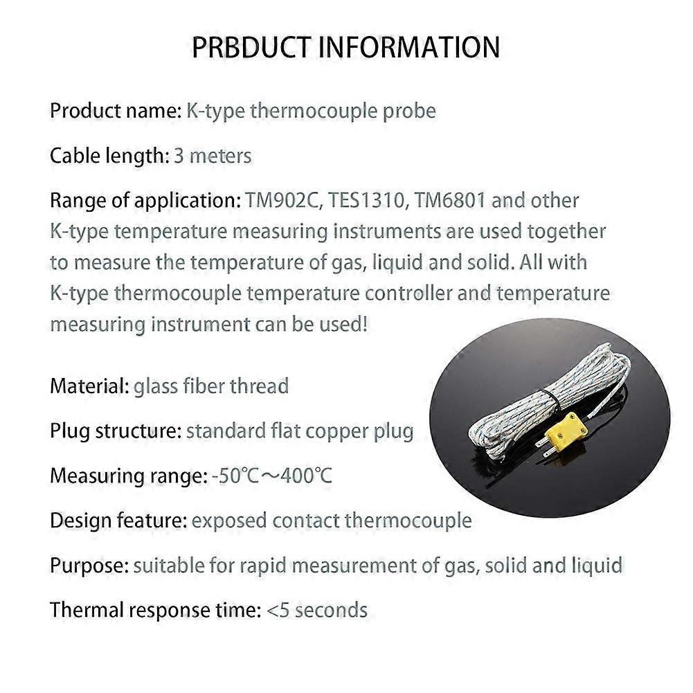 5 Pieces 3 Meters K Type Thermocouple Temperature Probe Sensor K Type ...
