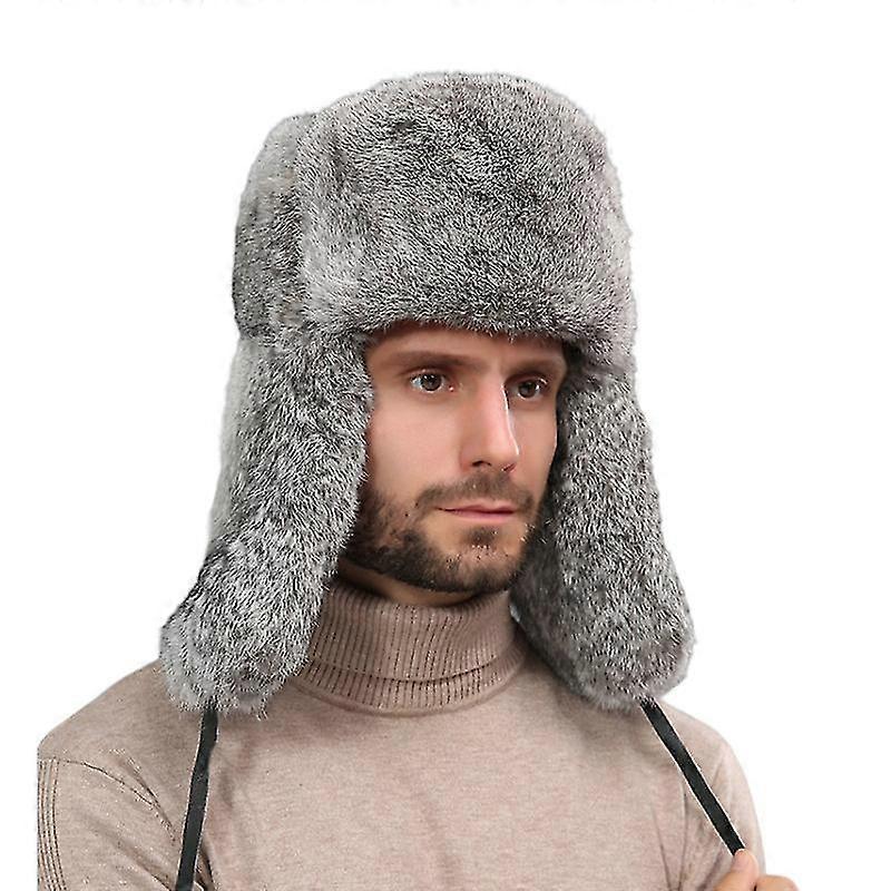 Genuine Rabbit Fur Russian Winter Hat Trapper Bomber W/ear Flaps ...