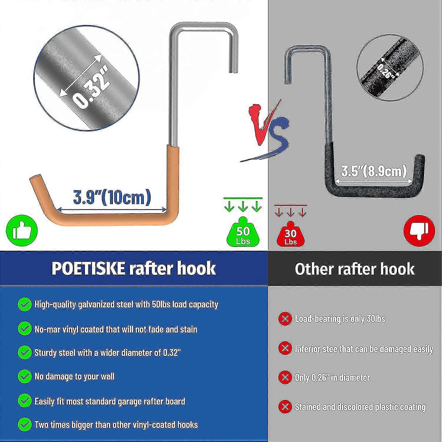 Dww-heavy Duty Rafter Hooks, Large S Hooks, Ladder Bike Hangers, Garage ...