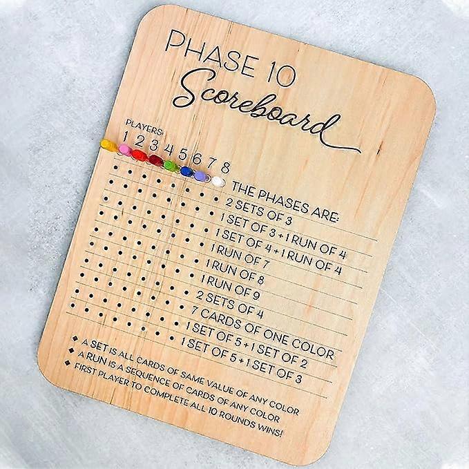 Phase 10 Score Board, 2025 New Wooden Phase 10 Scoreboard with 8 Metal ...