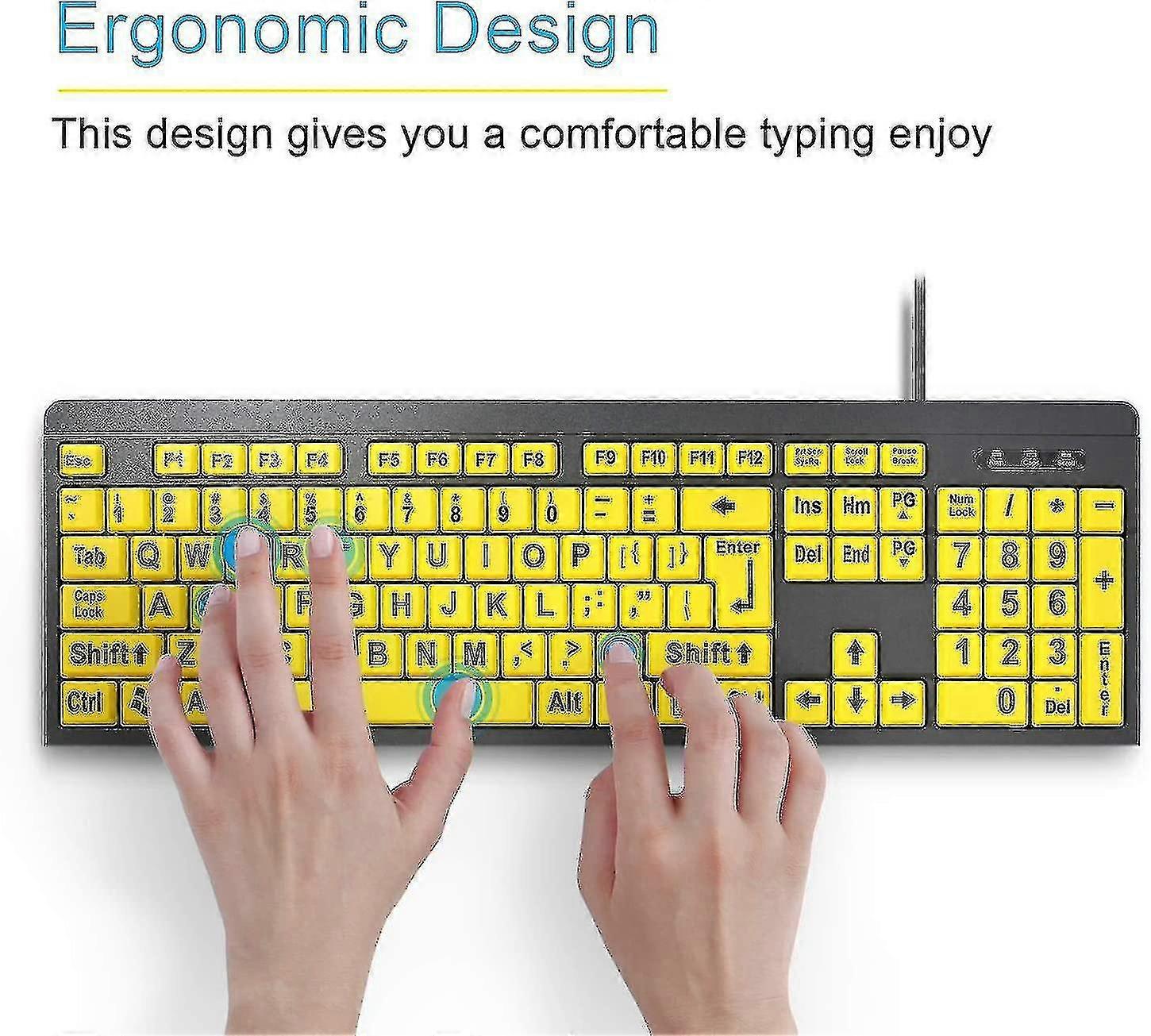 Large Print Computer Keyboard, Wired Usb High Contrast Keyboard With ...