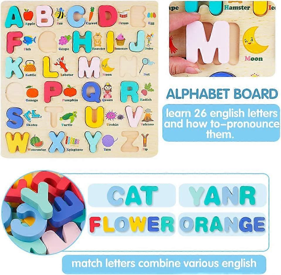 Wooden Puzzles for Toddlers, 2 Pack Oversized Wooden ABC Alphabet ...