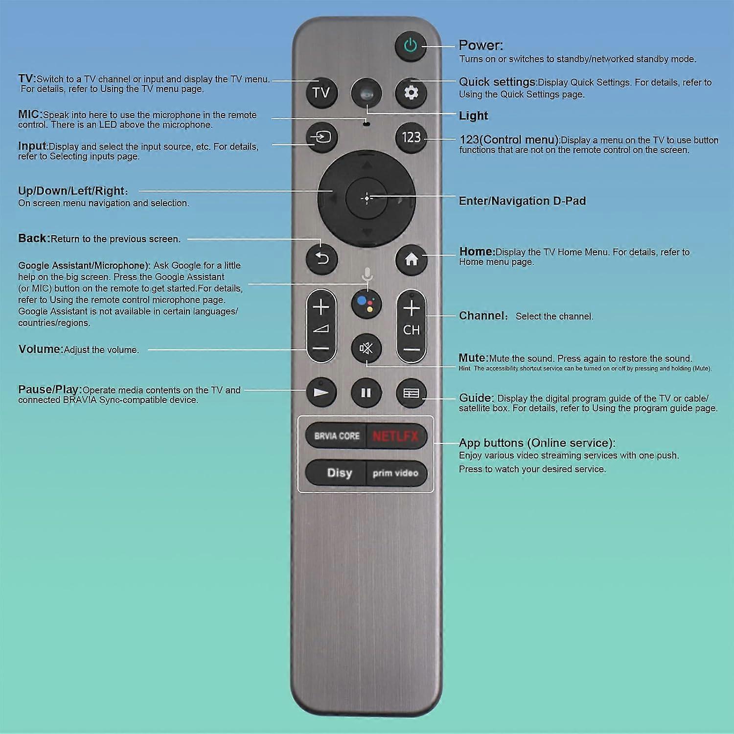RMF-TX900U Remote Control for Sony 4 8K HD Smart TV, Comptible with ...