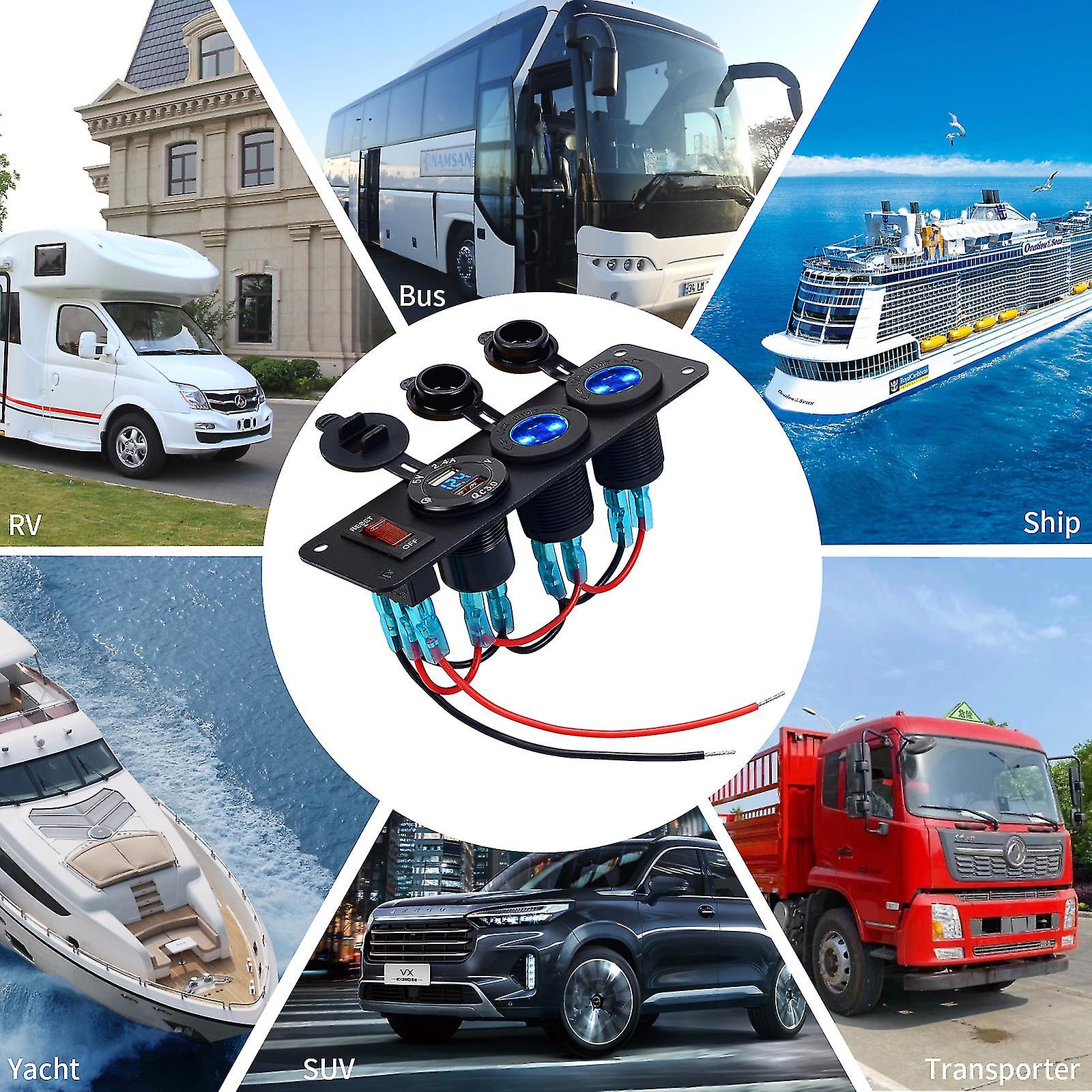 12v Outlet Socket Dc 12volt Usb Outlet Panel Prewired Cigarette Lighter ...