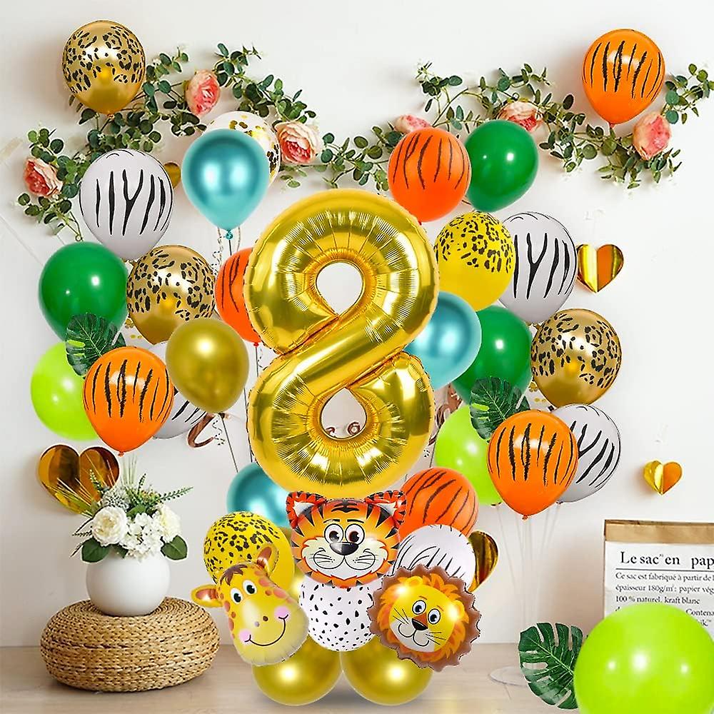 Jungle Safari Animal Balloons Sets Gold Large Numbers Balloons Wild ...