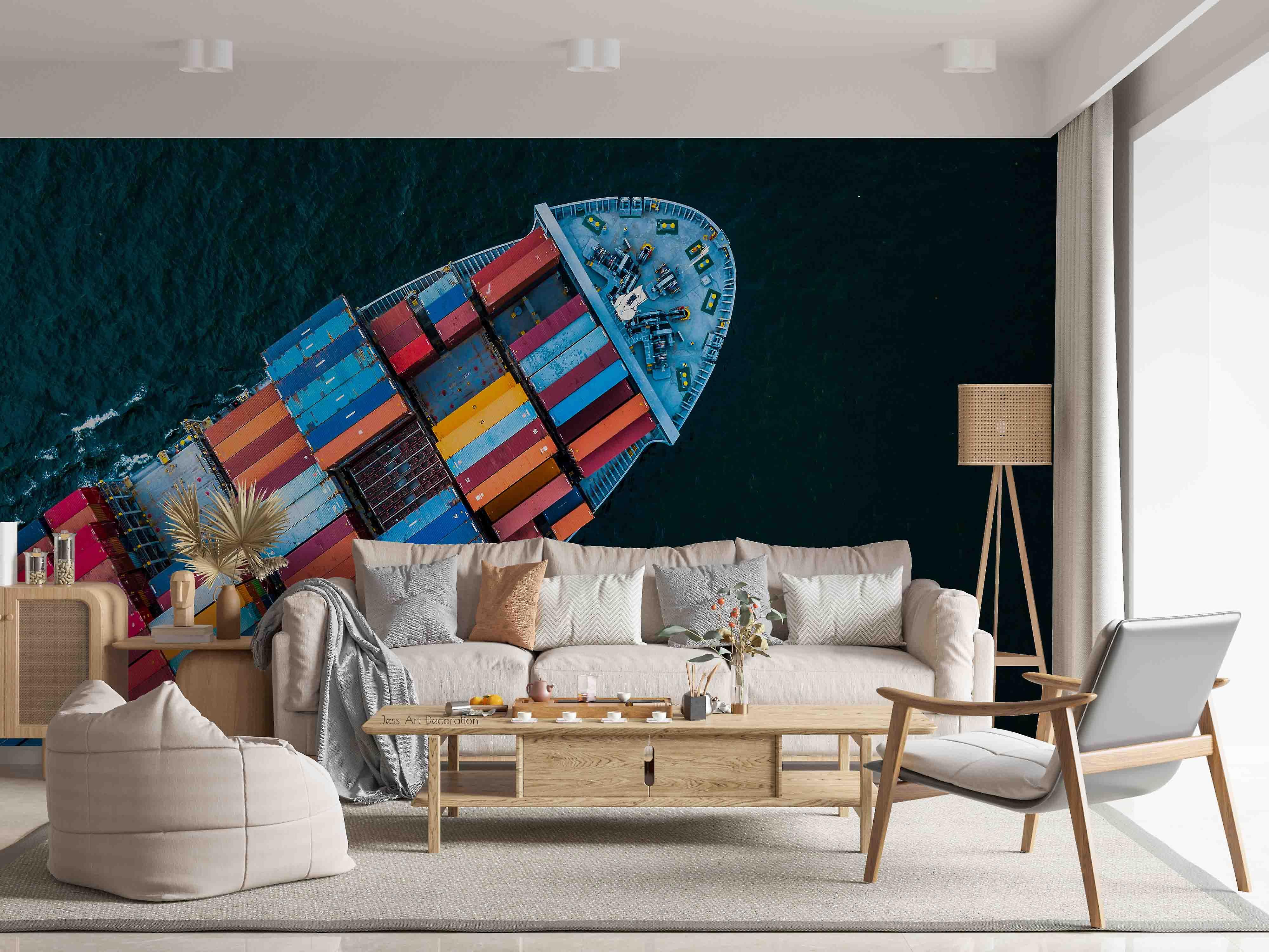 3D Aerial View Container Ship Ocean Wall Mural Wallpaper Gd 3003 ...