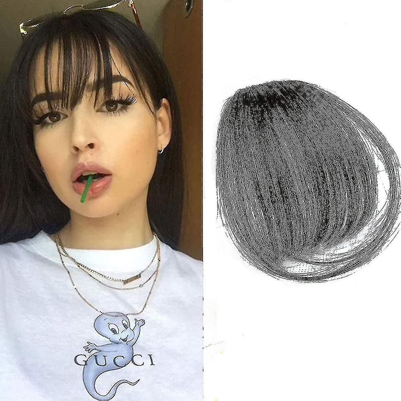 Clip In Air Bangs Hair Extensions, One Piece Front Neat Air Fringe Han ...