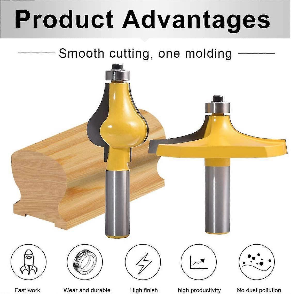 Set Of 2 Handrail Router Bits - Standard/flute Molding Cutter - 1/2 ...