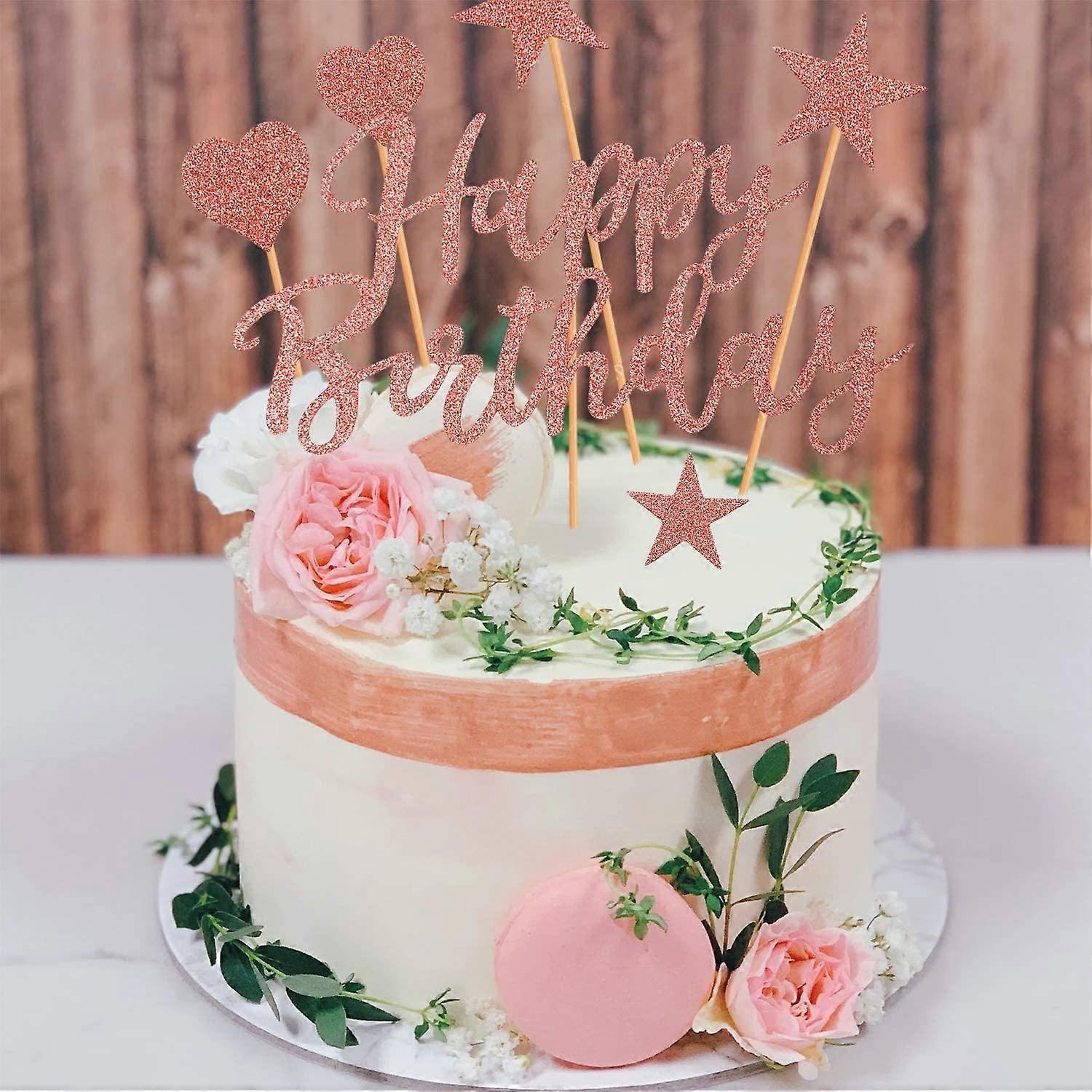 Happy Birthday Cake Topper, 22 Pack Rose Gold Birthday Cake Toppers ...