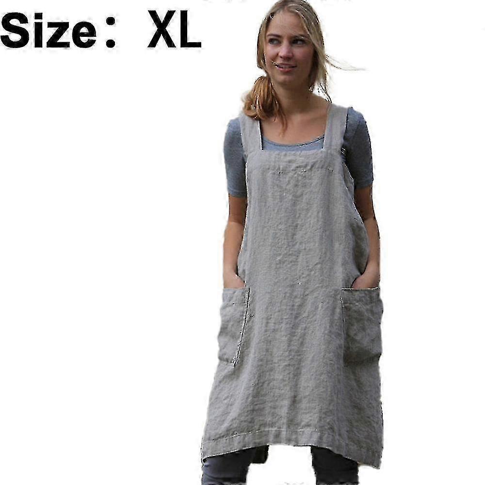 Cotton Linen Apron Cross Back Apron For Women With Pockets Pinafore ...