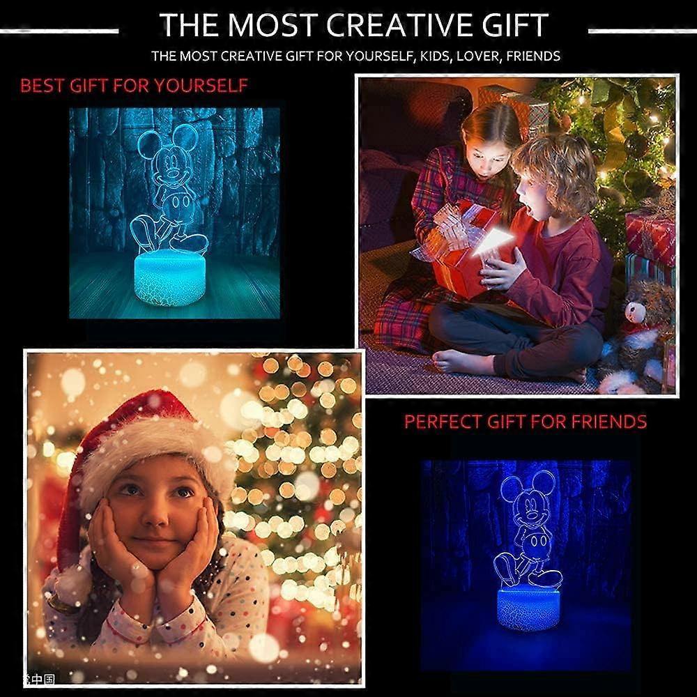 Cute Mickey Mouse Anime Character Toys 3D LED Optical Illusion Bedroom ...