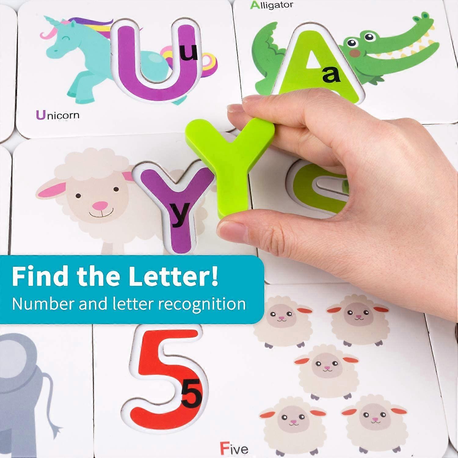 KATEA Toddler Animal Alphabet and Number Wooden Jigsaw Puzzle Flash ...