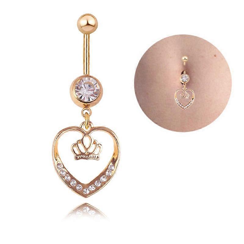 1Pc Hollow Love Heart Crown Rhinestone Bar Belly Button Body Piercing ...