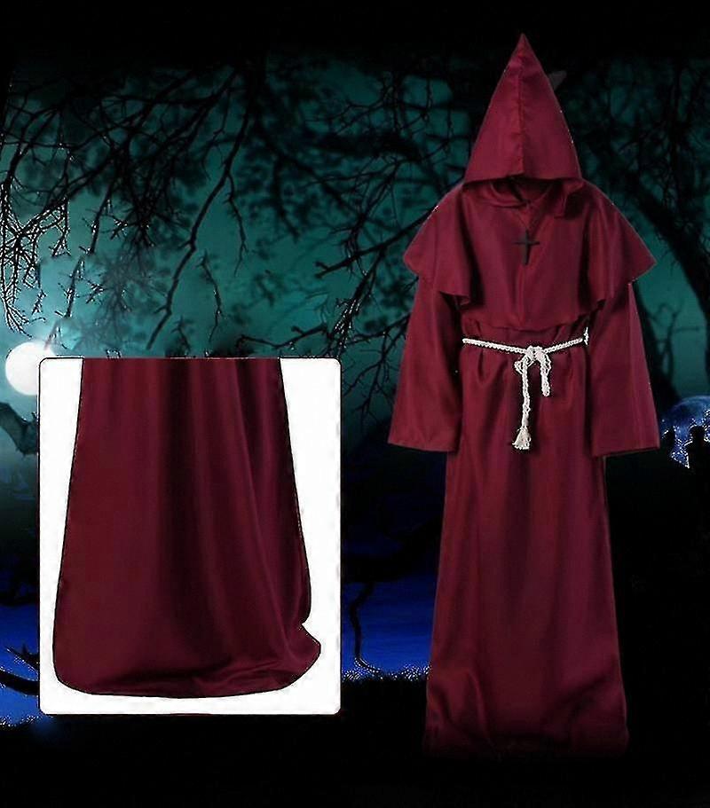 Medieval Hooded Robe with Mask and Hat for Halloween Cosplay Priest ...