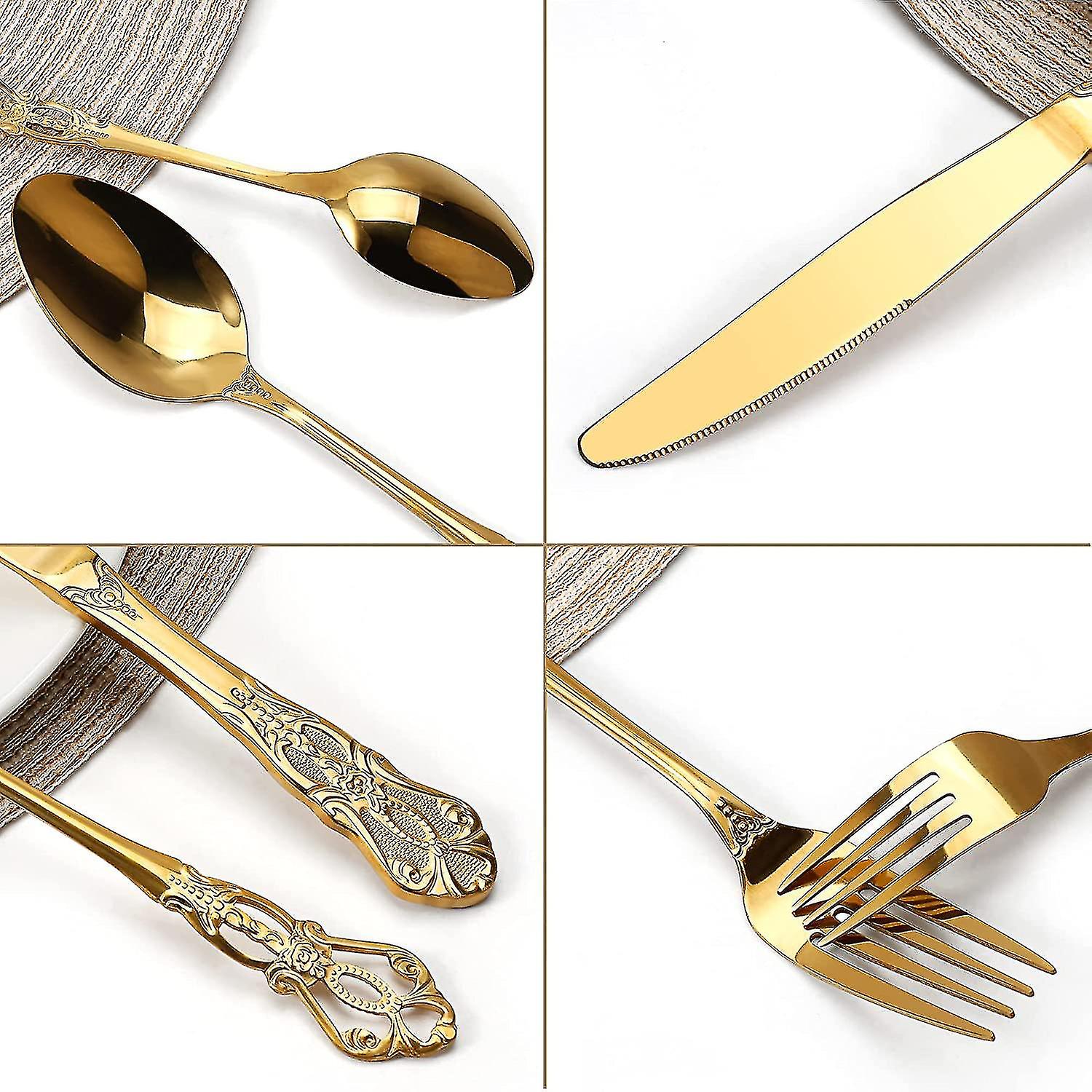 Gorgeous Vintage Gold Stainless Steel Flatware Set, 20 Pieces Golden ...