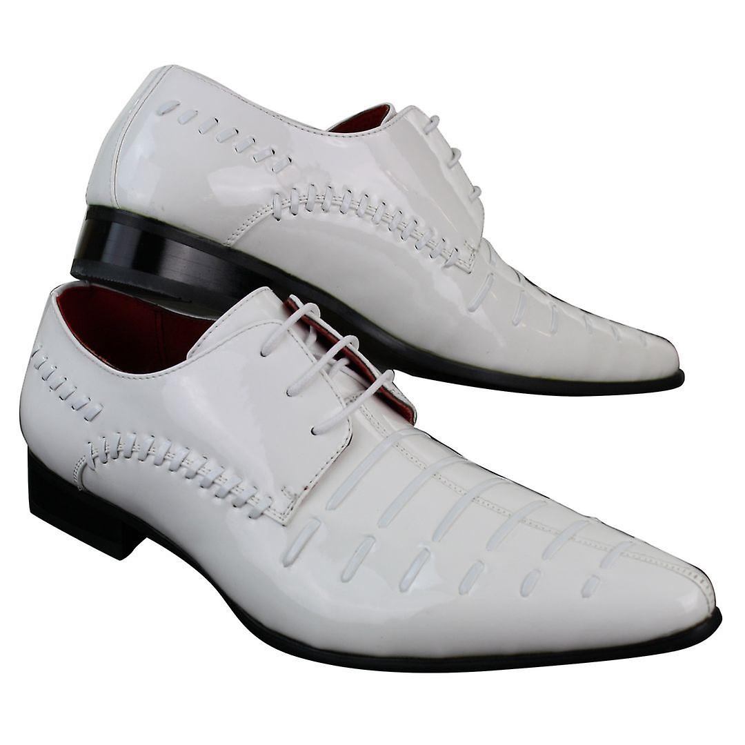 Men's Italian Design Laced Leather Shiny Patent Shoes Smart Casual ...