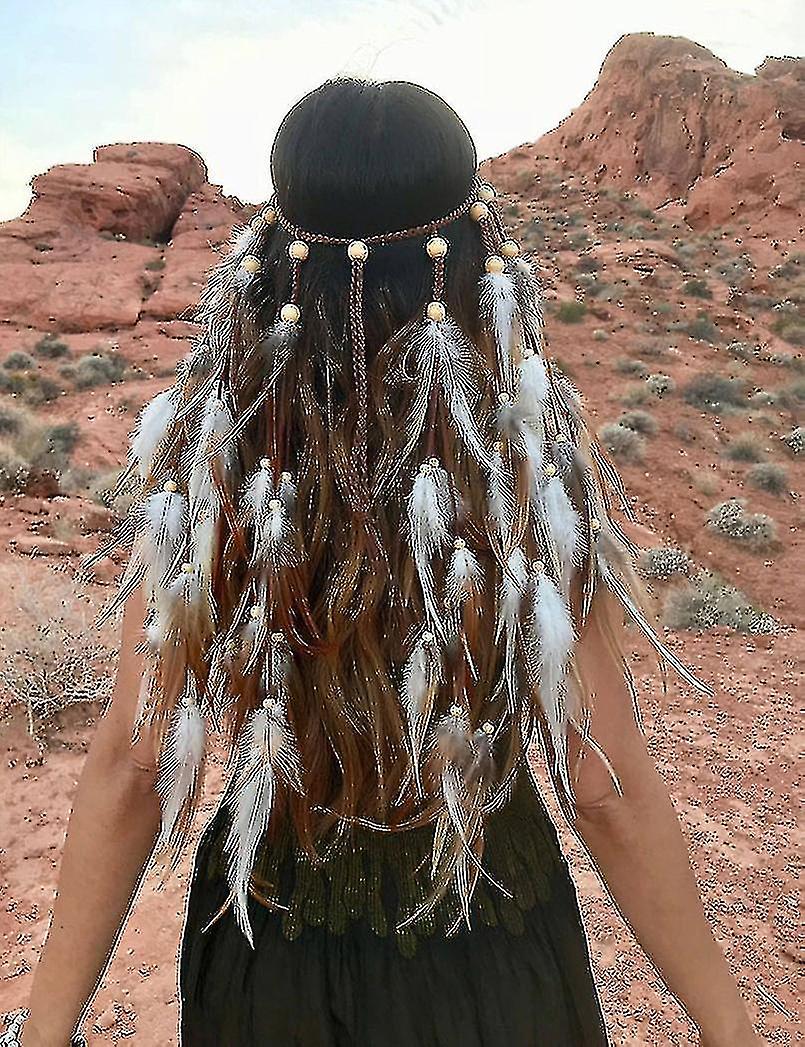 Indian Feather Headband Accessories Native American Tribal Costume Head Dress With Feathers For ...