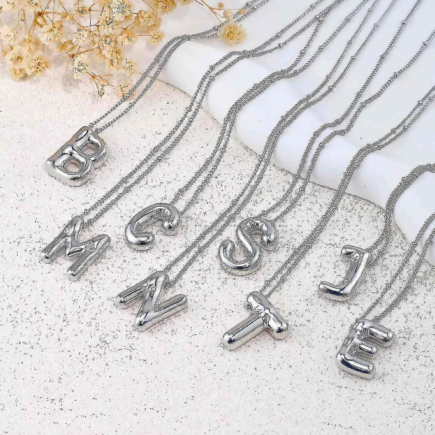 Bubble Letter Necklace Balloon Initial Necklaces For Women Girls Dainty ...