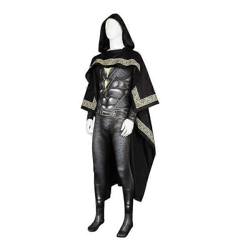 Men's Black Adam Deluxe Costume Jumpsuit Hooded Cape Cloak For Adult ...