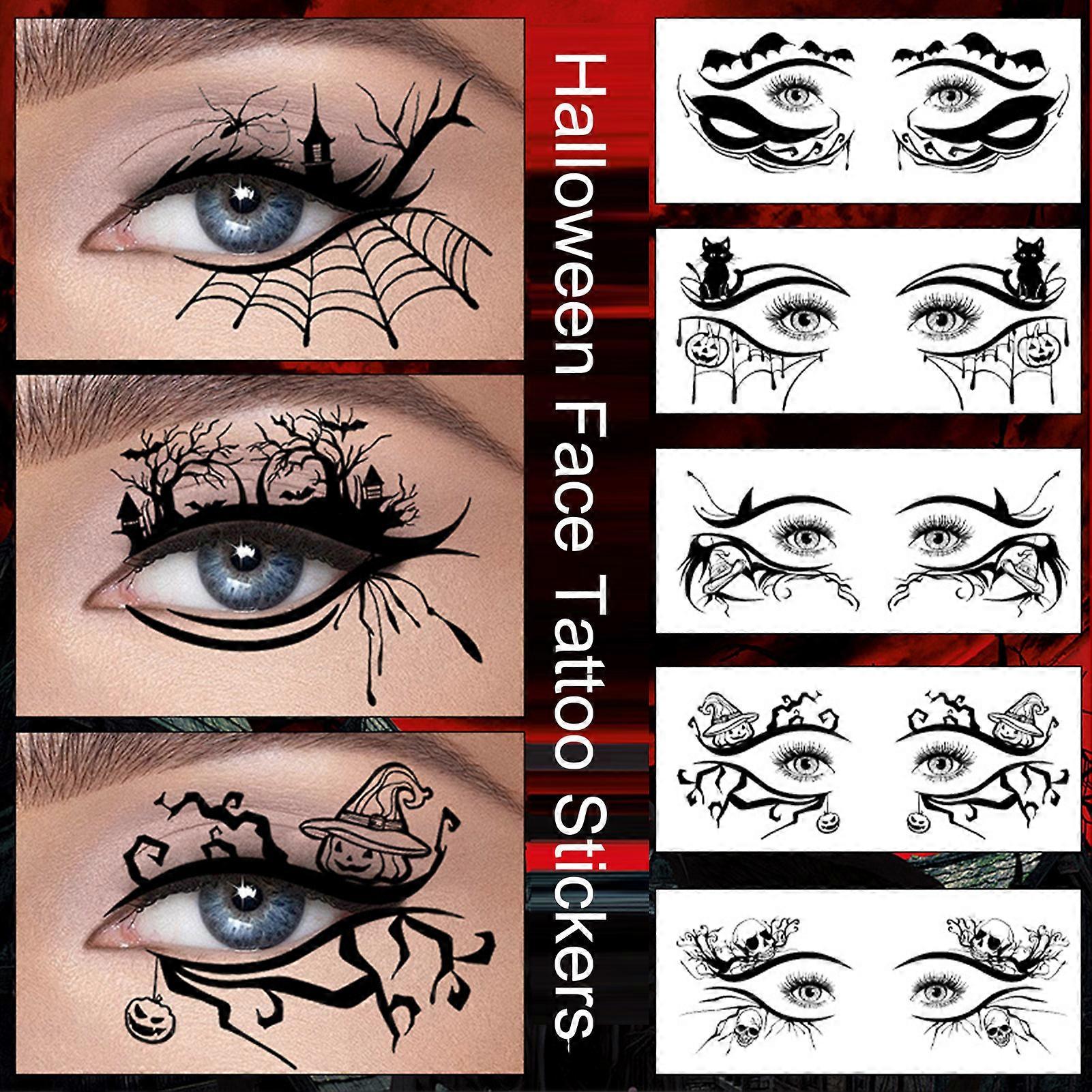 10Pcs Halloween Face Tattoo Stickers Bat Spider Scar Temporary Cosplay ...