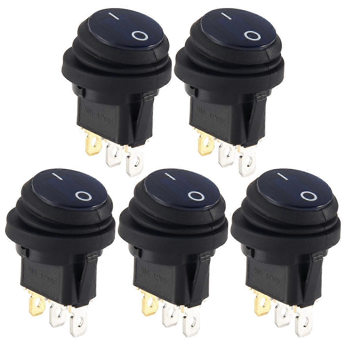 5 pcs 12V 20A Waterproof Round On/Off Rocker Switch Car Auto Boat SPST ...