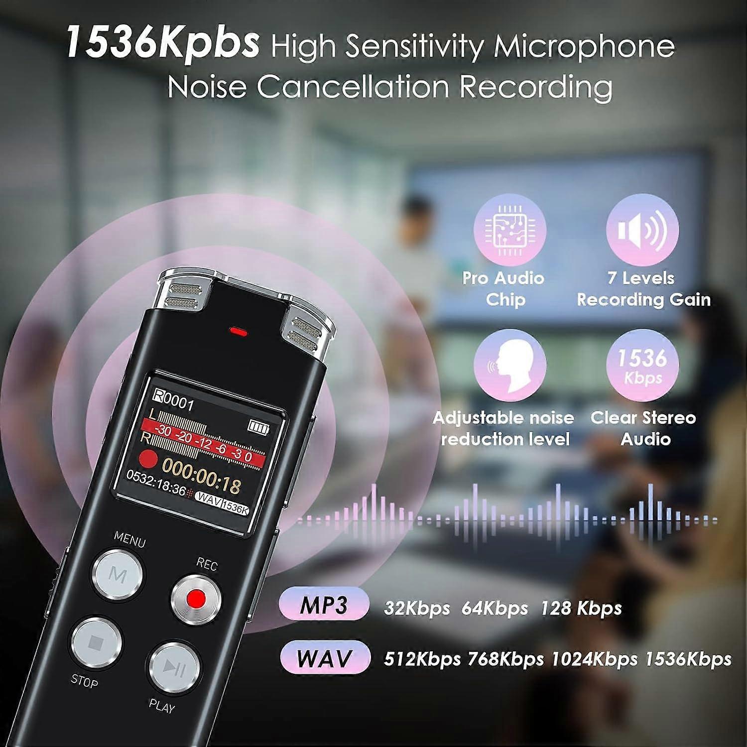 64GB Digital Voice Recorder with Voice Activated Recording and Playback - EVISTR L357 USB ...