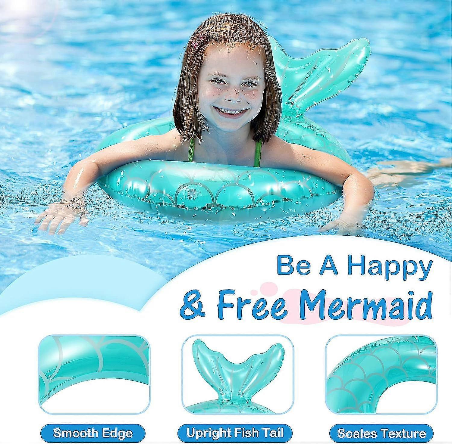 Inflatable Mermaid Pool Floaties For Kids, Mermaid Tail Swimming Tube ...