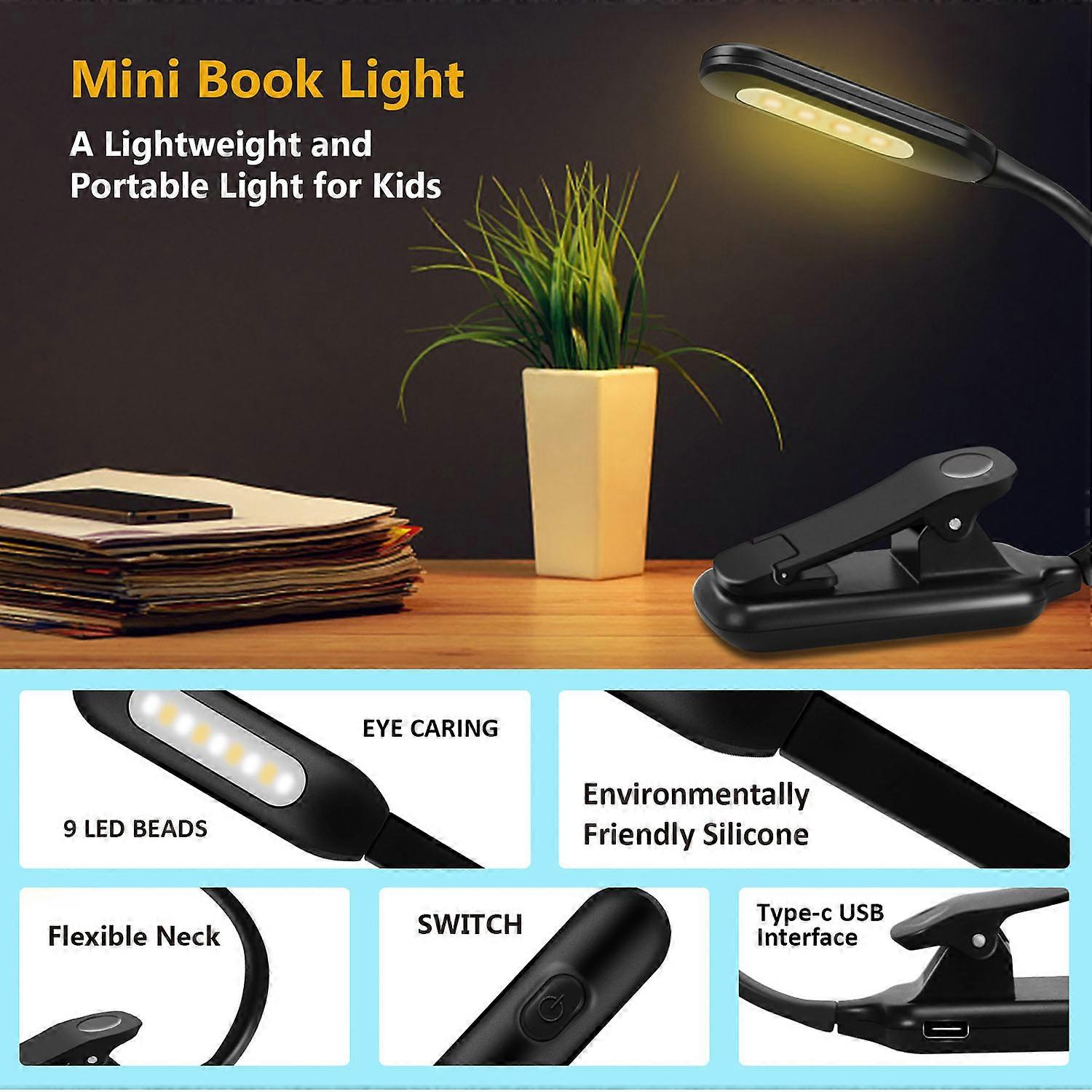 Book Light, Rechargeable Reading Light, 9 LED Book Light for Reading in ...