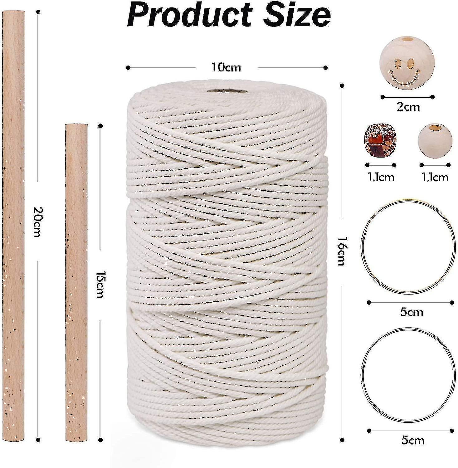 C Le Making Kits Macrame Cord 3mmx200m Natural Cotton Macrame Rope Yarn ...