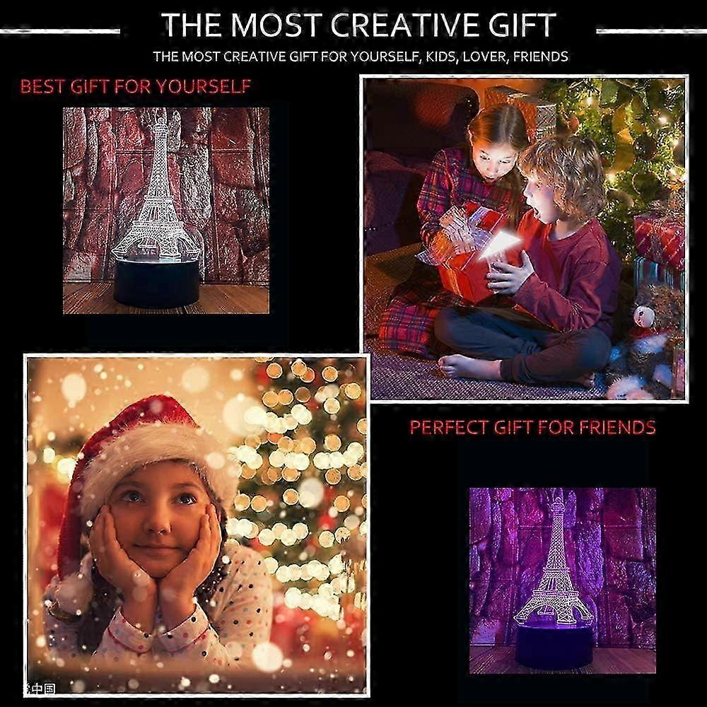 Eiffel Tower 3D LED Optical Illusion Acrylic Night Light with Remote 7 ...