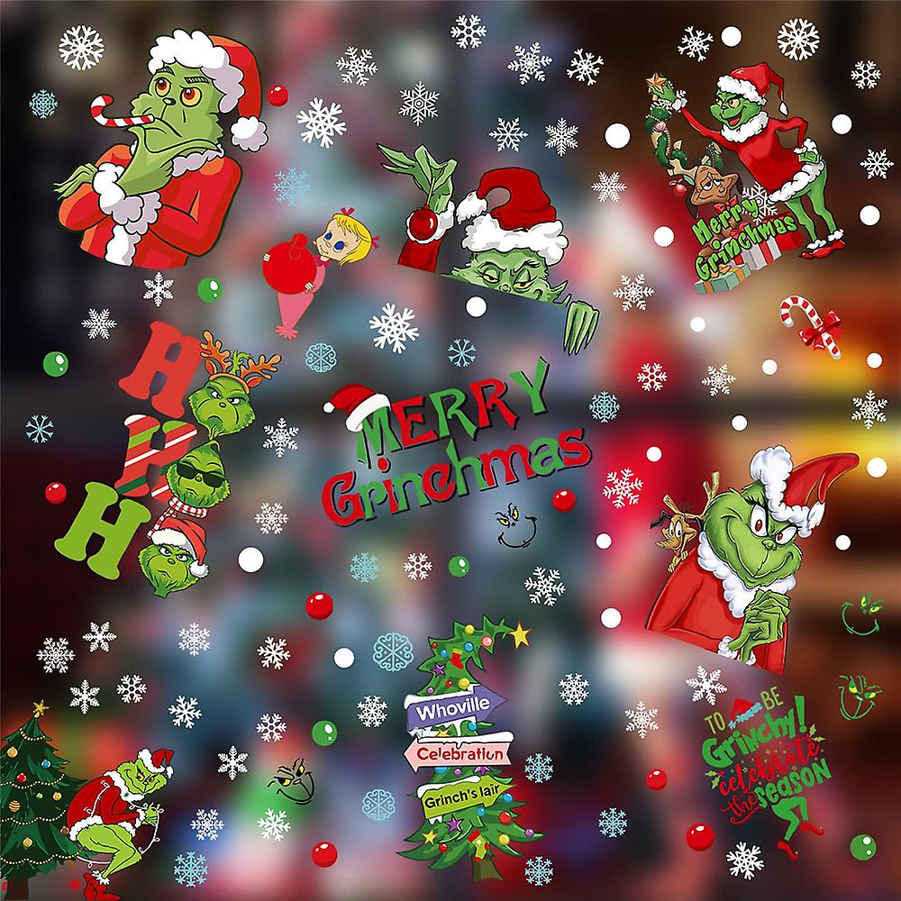 Home Shop Decor 9pcs/set Christmas Party The Grinch Window Stickers ...