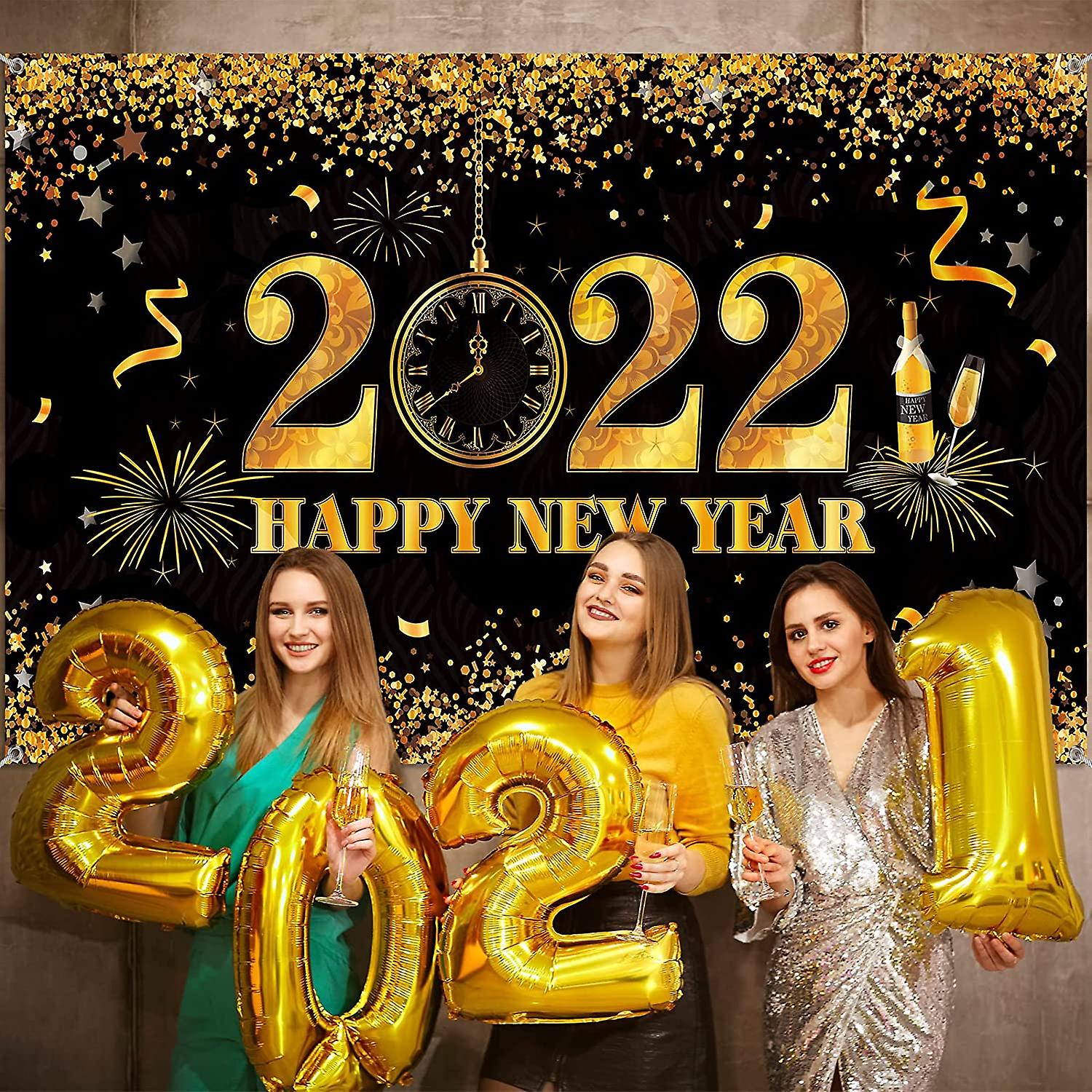 Happy New Year 2022 Backdrop Golden Glitter Stars Edge 2022 Pocket ...