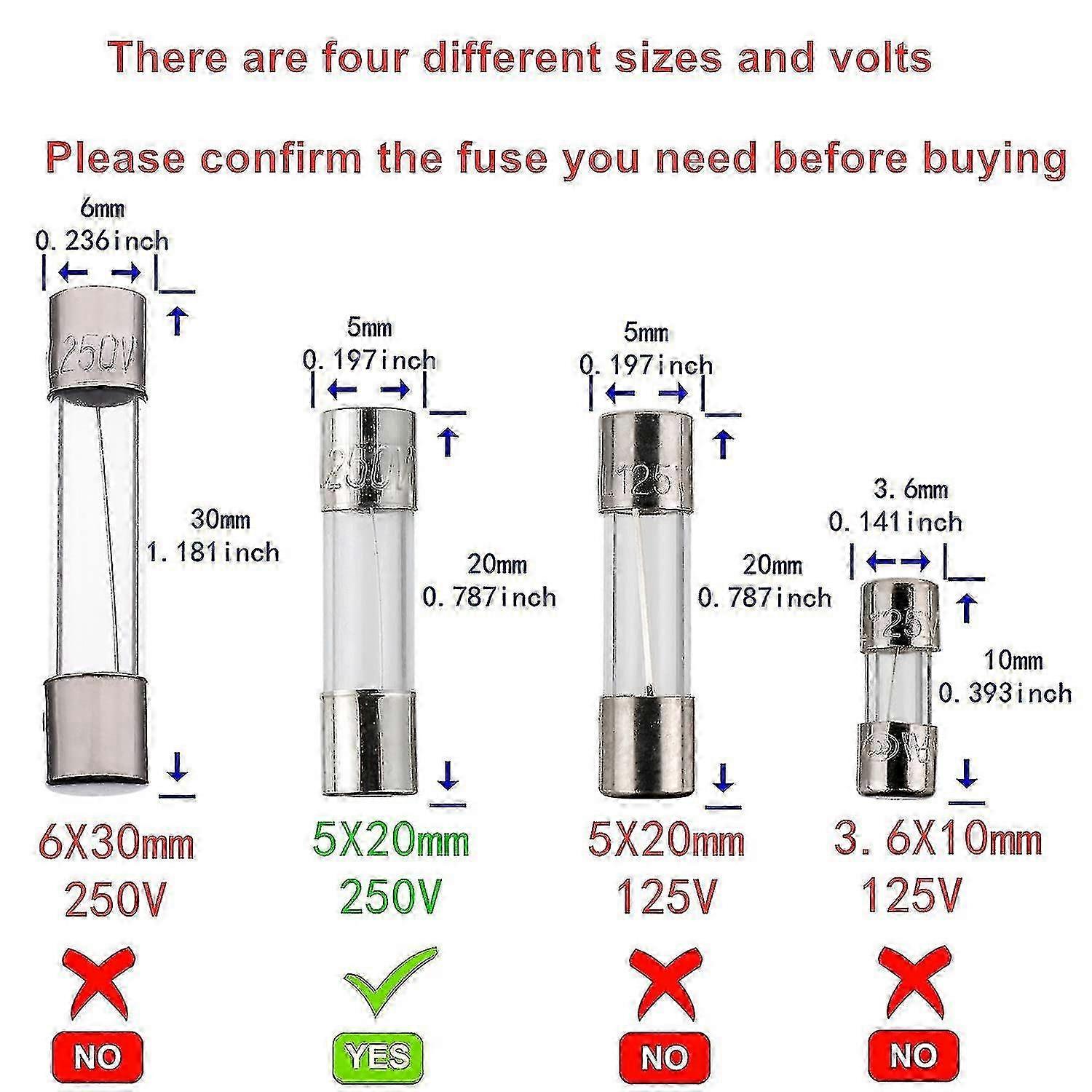 T3.15AL250V 5x20mm 3.15A 250V Slow Blow Fuses 3.15 Amp 250 Volt 0.2 x 0.78 Inch Glass Tube(Pack ...